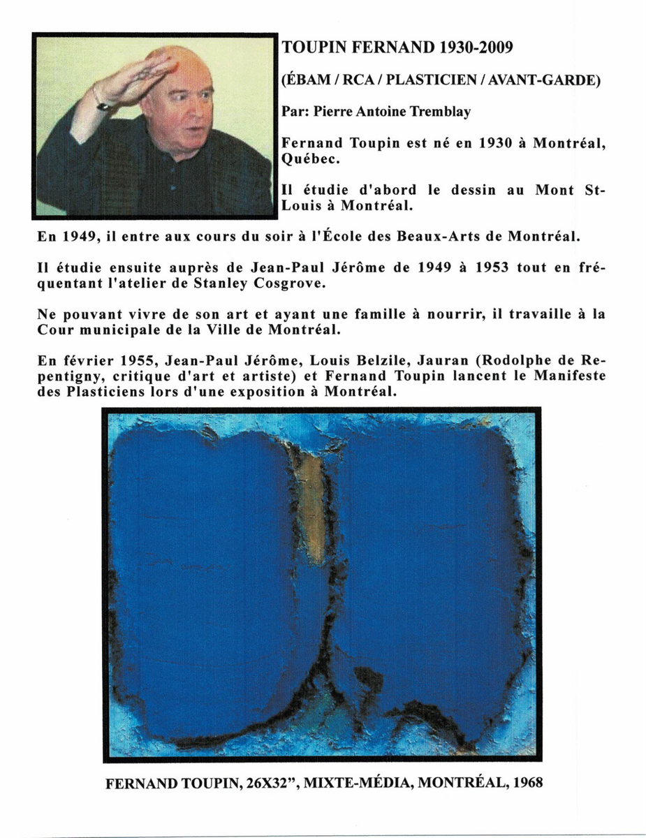 TOUPIN FERNAND 1930-2009 (ÉBAM / RCA / PLASTICIAN / AVANT-GARDE ...