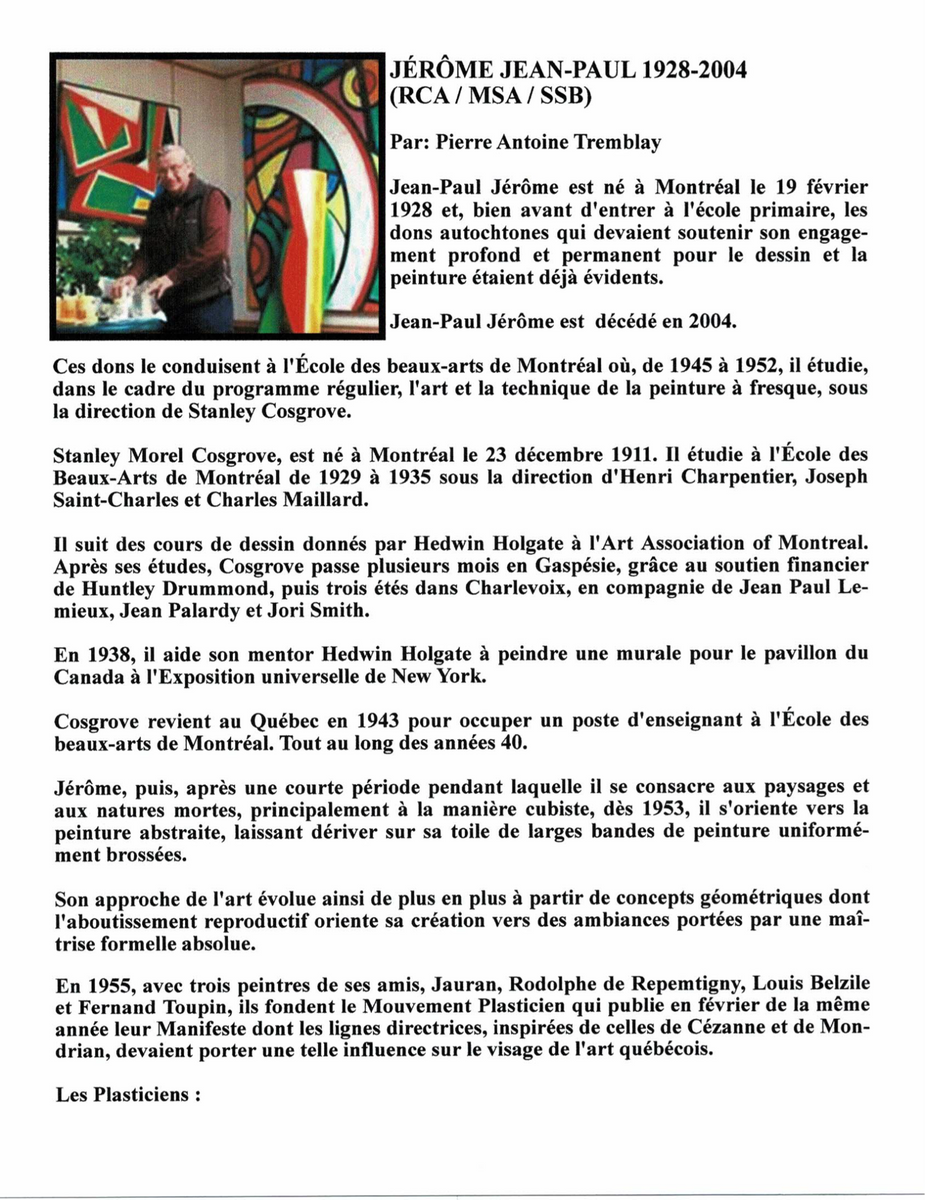 JÉROME JEAN-PAUL 1928-2004 (RCA / MSA / SSB) – Galerie 1001